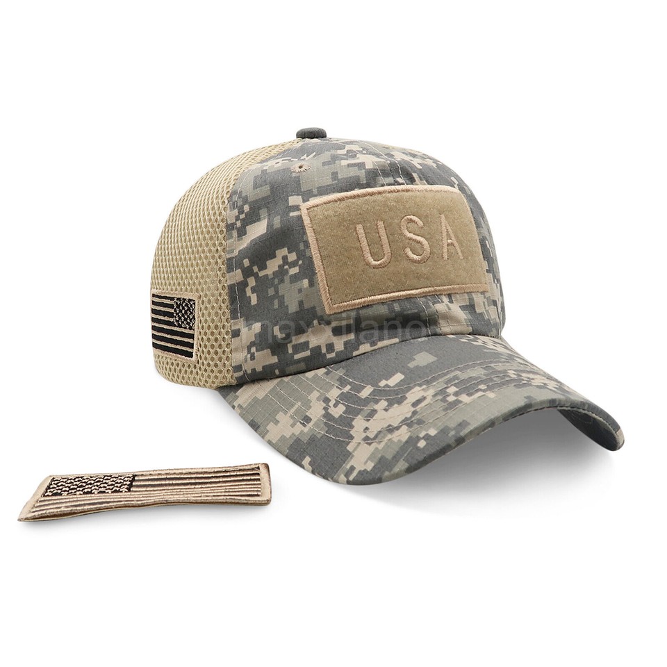 Baseball Cap USA Flag American Men Hat Detachable Patch Mesh Tactical ...