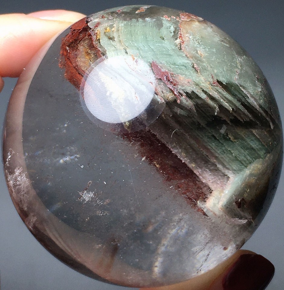 245g NATURAL Green Red Ghost garden ball Phantom QUARTZ Crystal sphere ...