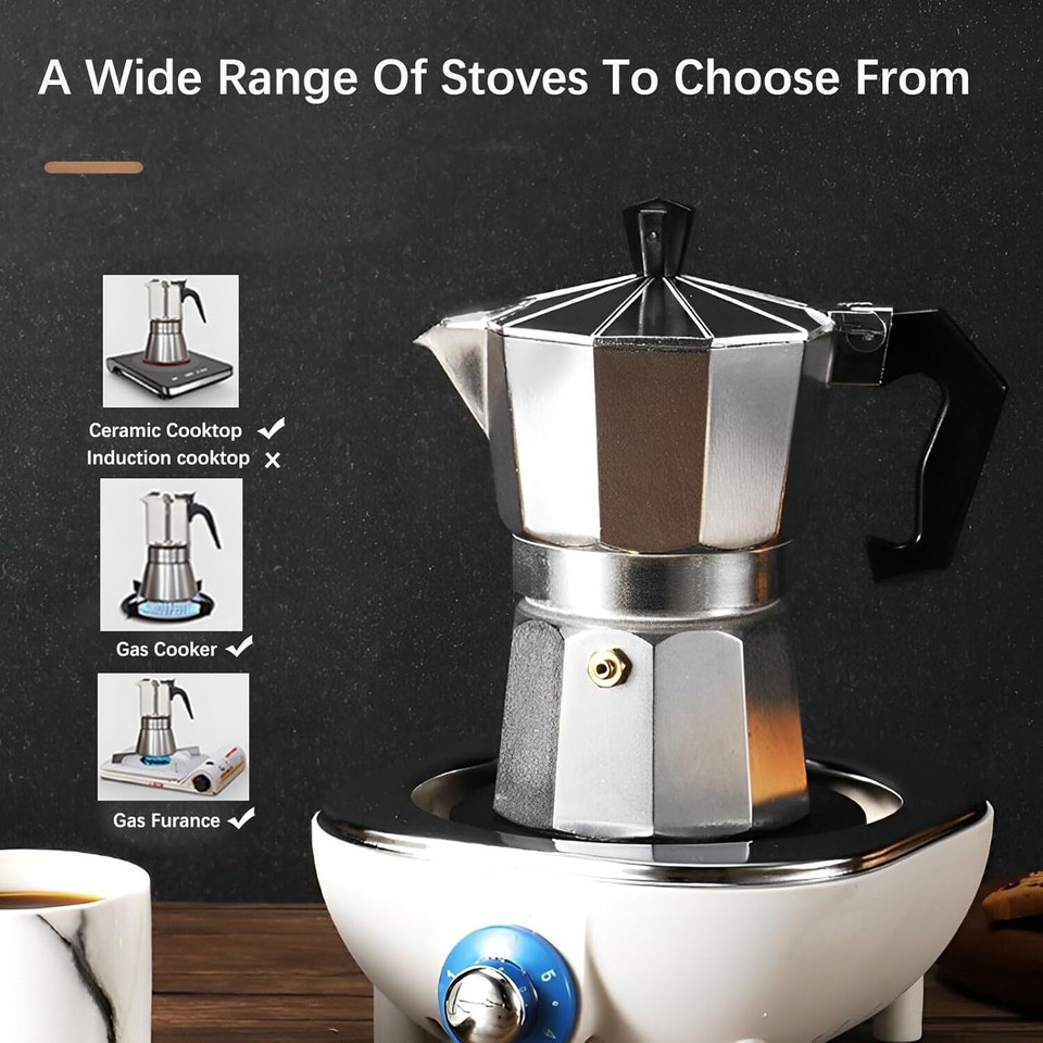 Stove Top Italian Coffee Maker Moka Pot 150-600ML Espresso Latte ...