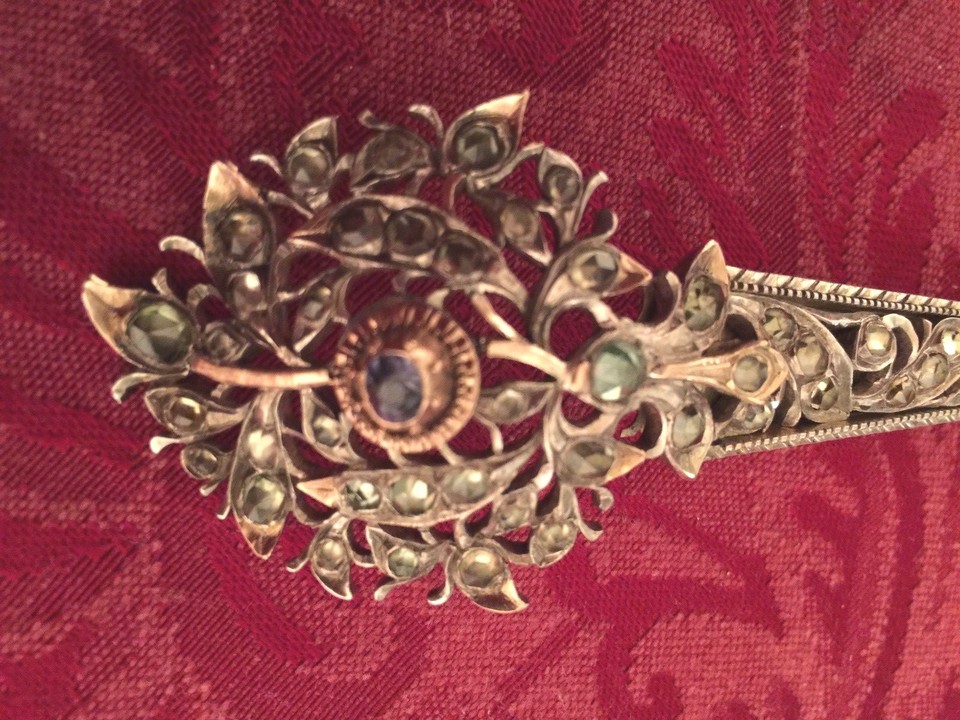 Antique Georgian Silver Rose Cut Zircon, Crystal Hair Pin Aigrette 5 1/ ...