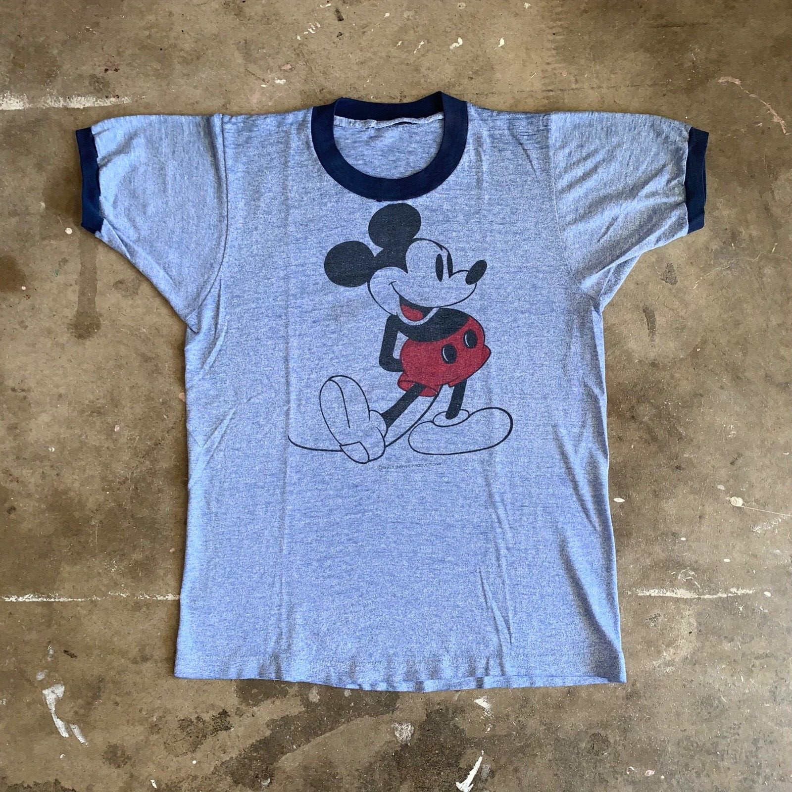 80s VINTAGE MICKEY MOUSE BLUE RINGER T-SHIRT SZ S DIS… - Gem