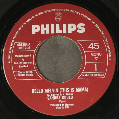 SANDRA GOULD: hello melvin / my son the surfer PHILIPS 7" Single 45 RPM ...