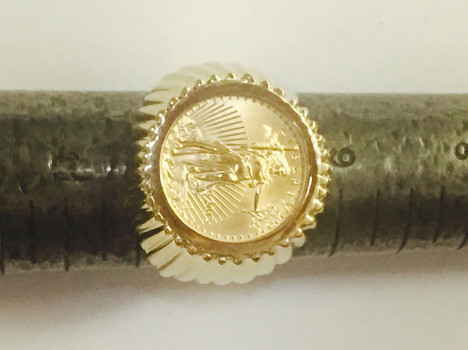 14K Yellow Gold Men's 21 MM COIN RING with a 22 K 1/0 OZ AMERICAN EAGLE ...
