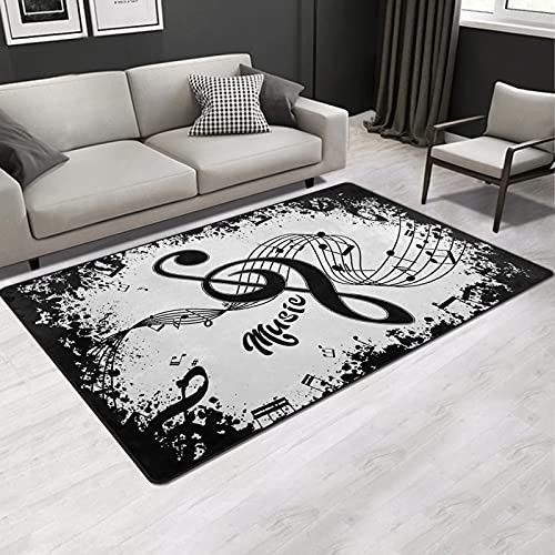 Black Music Note Area Rug Vintage Music Rugs Throw Rugs Non-Slip Floor ...