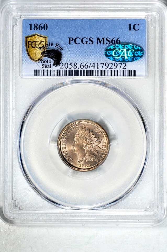 1860 1C Indian Cent PCGS MS66 (PHOTO SEAL & CAC) | eBay