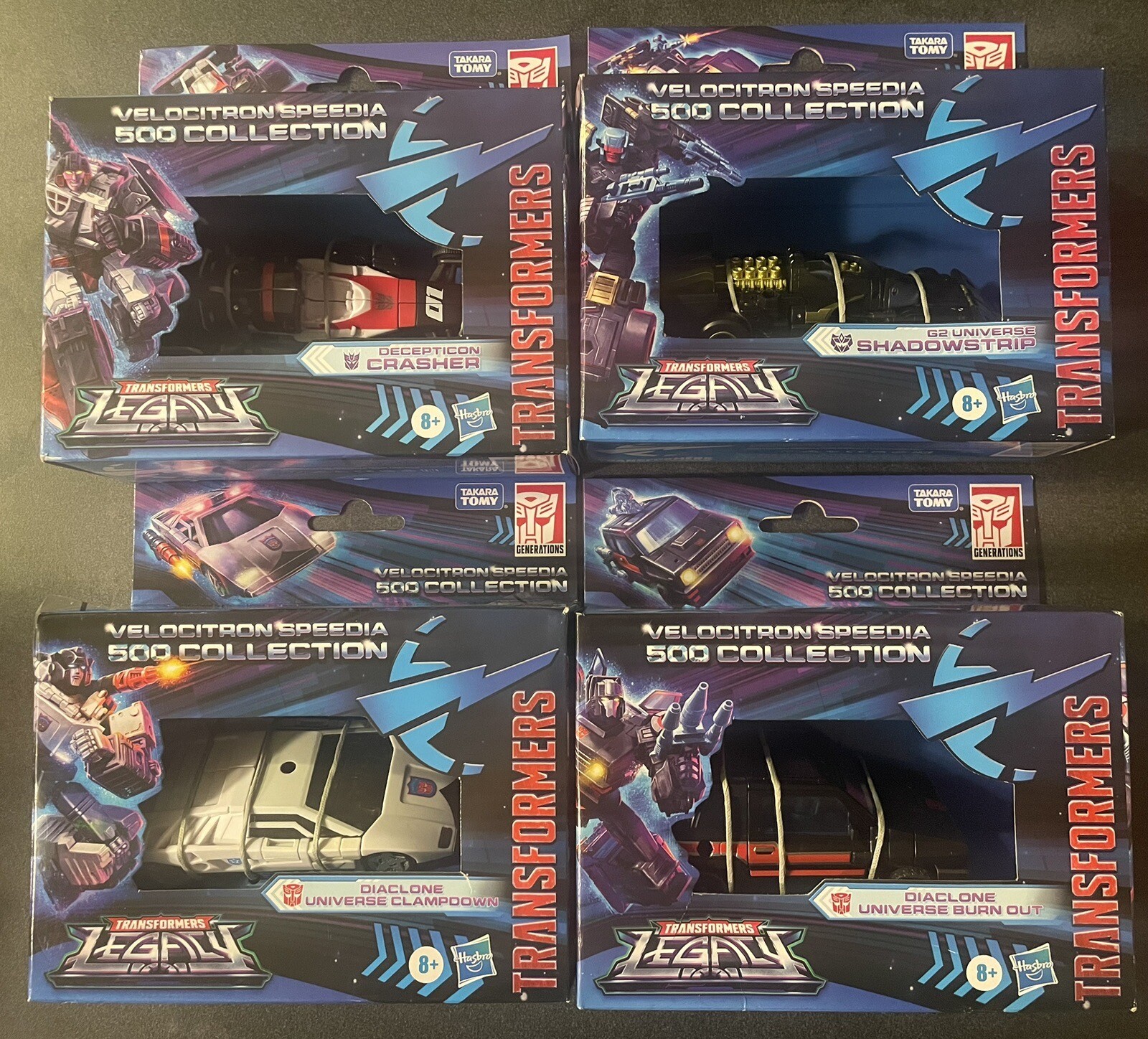 Transformers Velocitron Speedia 500 Crasher, Shadowstrip, Burnout ...
