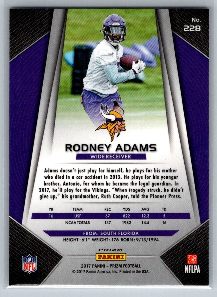 2017 Panini Prizm #228 Rodney Adams Silver Prizm RC VIKINGS (A) | eBay