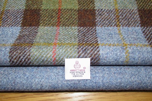 2 Piece Harris Tweed Craft Bundle with Label - Muted Blue Green Tartan ...