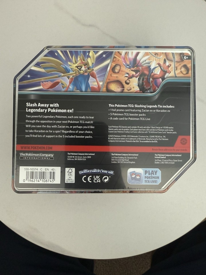 Pokemon Slashing Legends Tin Box - Zacian ex - 5 Booster Packs-New ...