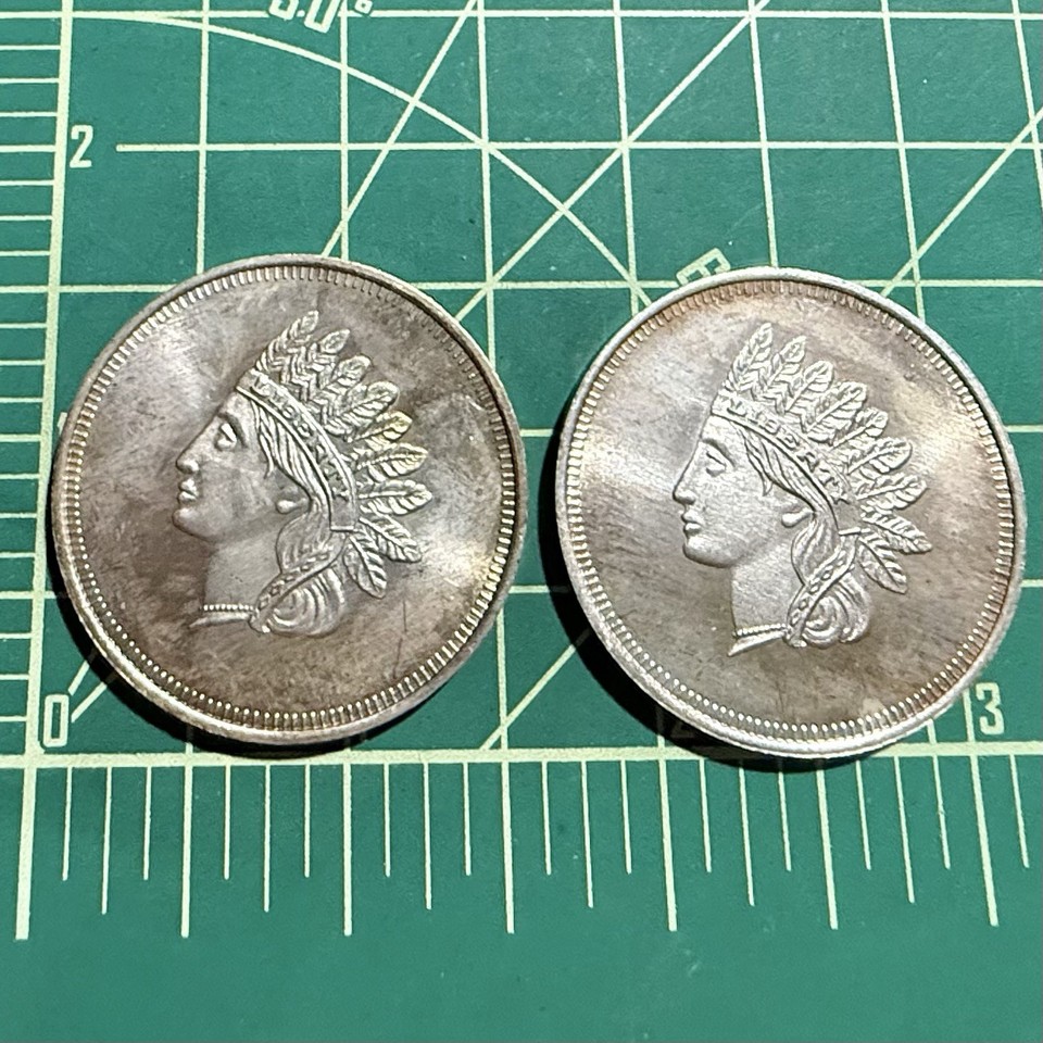 Lot Of Two (2) 1 oz .999 Fine Silver Round Indian Head Liberty Bullion ...