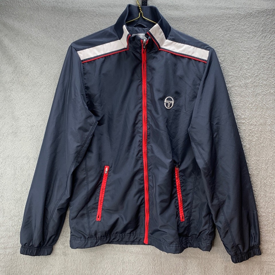 Sergio Tacchini Track Jacket Navy White Red Logo Full Zip Athletic Mens ...