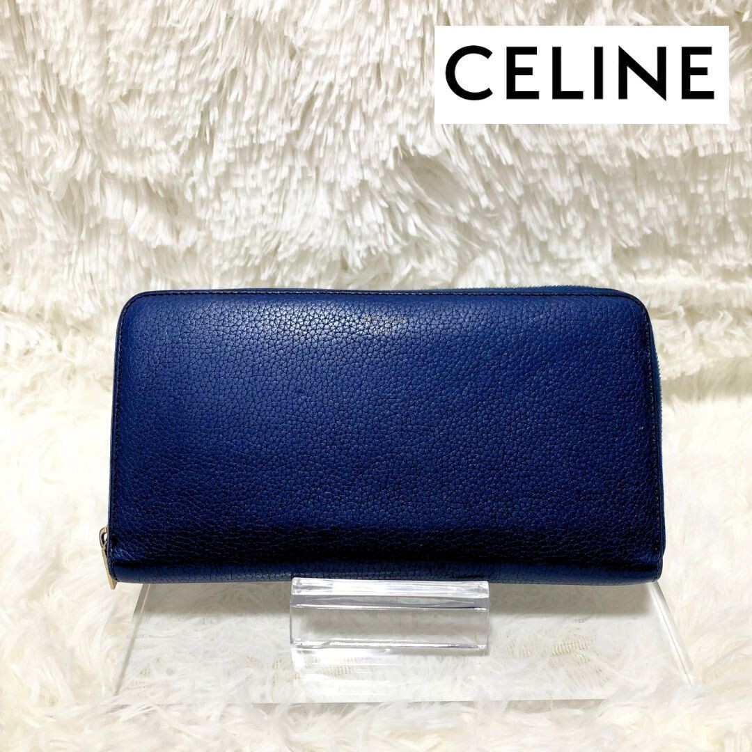 Celine Old Logo Round Zipper Long Wallet Blue - Gem