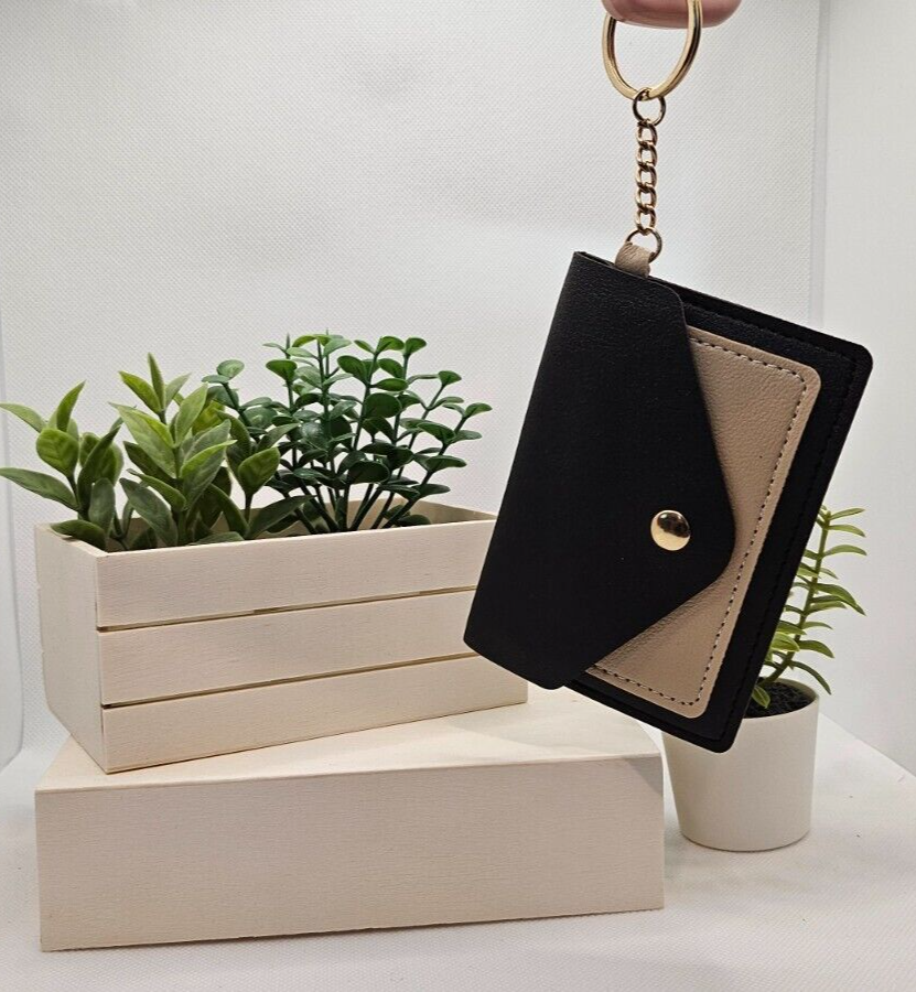 Stylish Compact Mini Keychain Wallet - Two-Tone Black/White | eBay