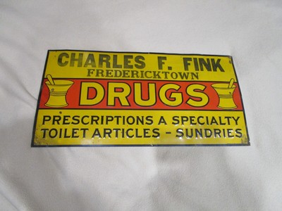 Vintage Charles F Fink Drugstore Sign Fredericktown Ohio 12x23 Inches ...