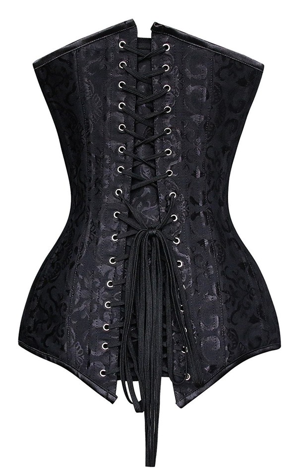 Sexy Women goth Steel Boned Lace up Black Corset Bustier Long torso ...