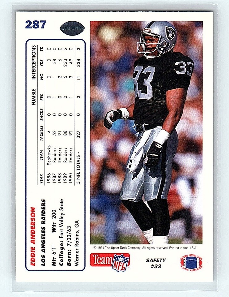 1991 Upper Deck Eddie Anderson Los Angeles Raiders #287 | eBay