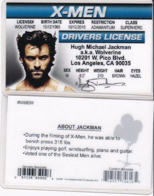 WOLVERINE drivers License / I.D. card - Hugh Jackman / Marvel Comics X ...