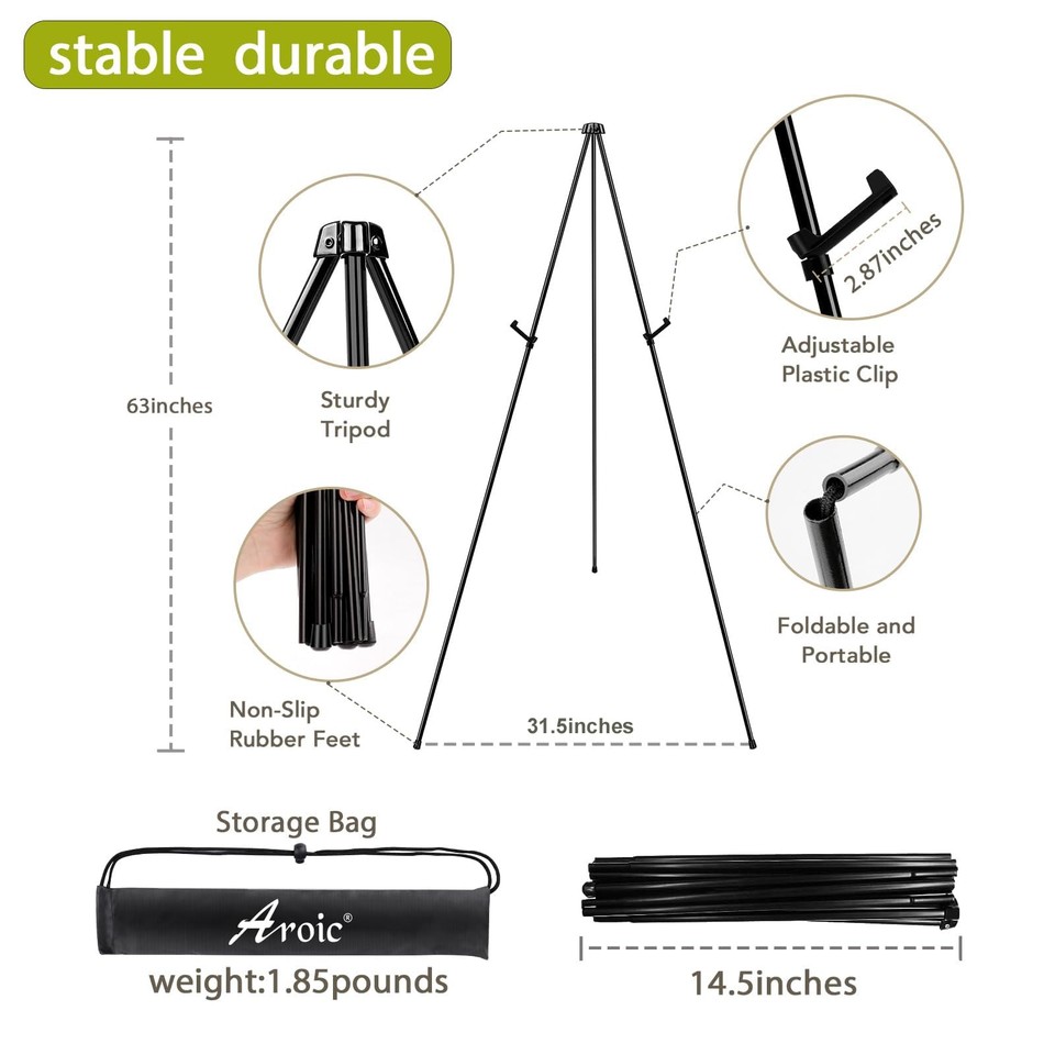 63" Easel Stand for Display, 3 Pack Portable Foldable Metal Easel ...