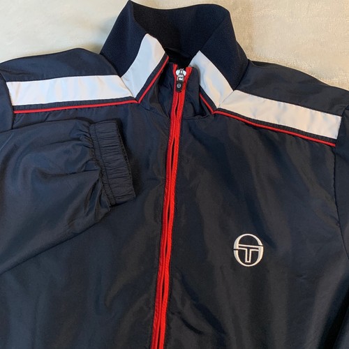 Sergio Tacchini Track Jacket Navy White Red Logo Full Zip Athletic Mens ...