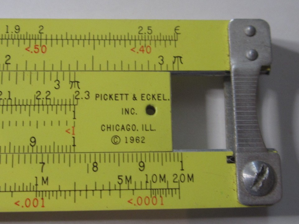 1962 Vintage Pickett N600-ES Yellow Metal Slide Rule wLeather Case Made ...