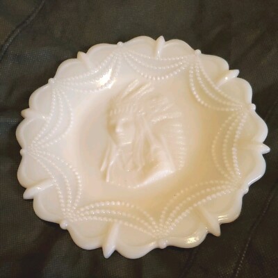 Vintage Westmoreland Indian Chief 1930-40 White Embossed Milk Glass ...