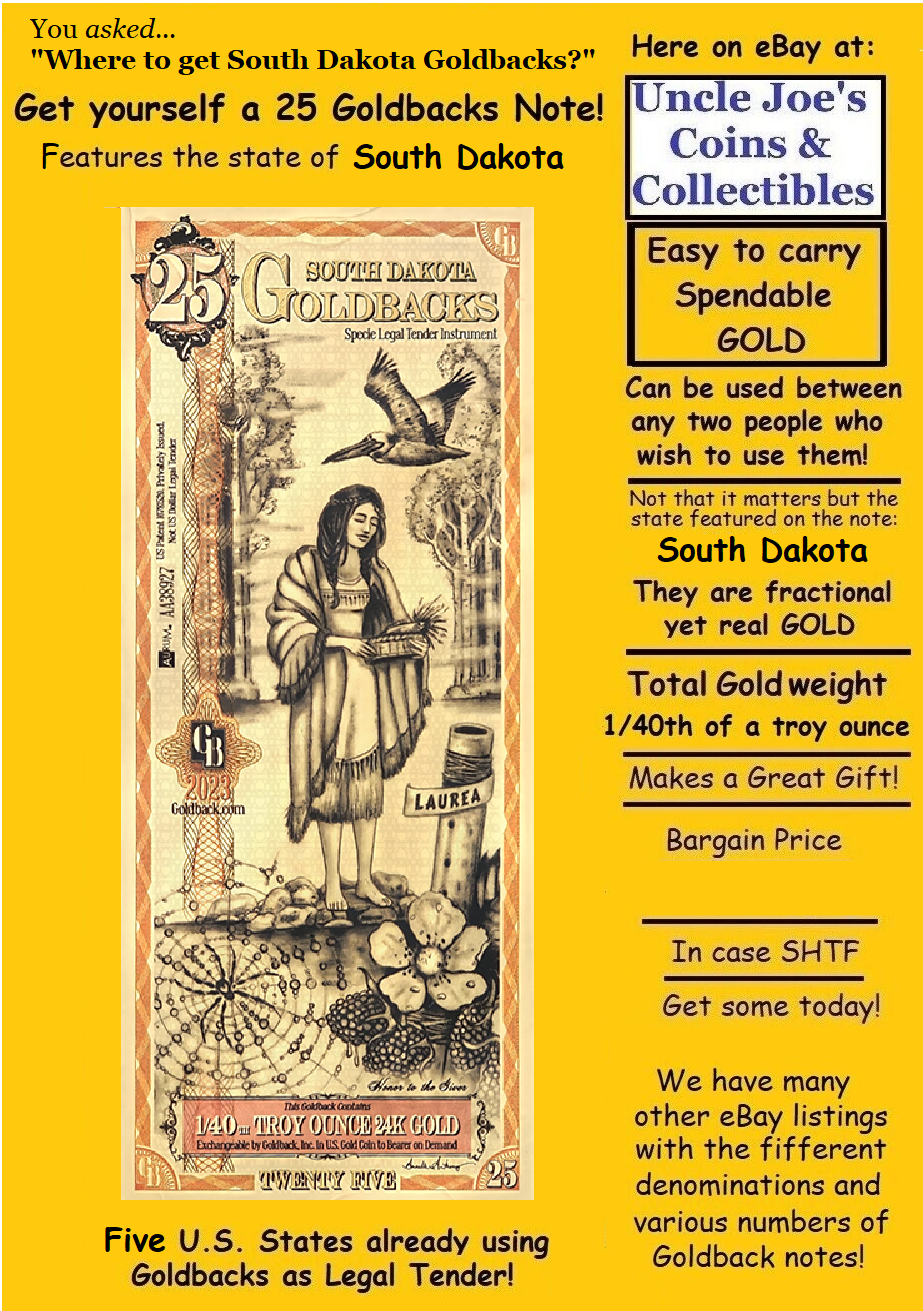 South Dakota 25 Goldback Note 1/40th Troy Oz 24K Gold "Give the Gift of ...