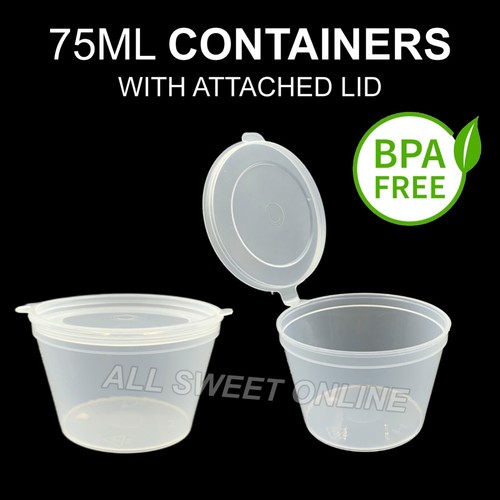 75ml Take Away Sauce Container with Hinged Lids Plastic Round Clear ...