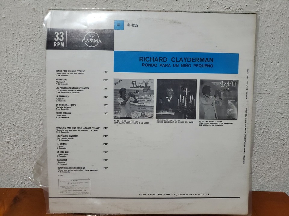 RICHARD CLAYDERMAN RONDO PARA UN NIñO PEQUEñO LP VINYL RECORD GAMMA 01 ...