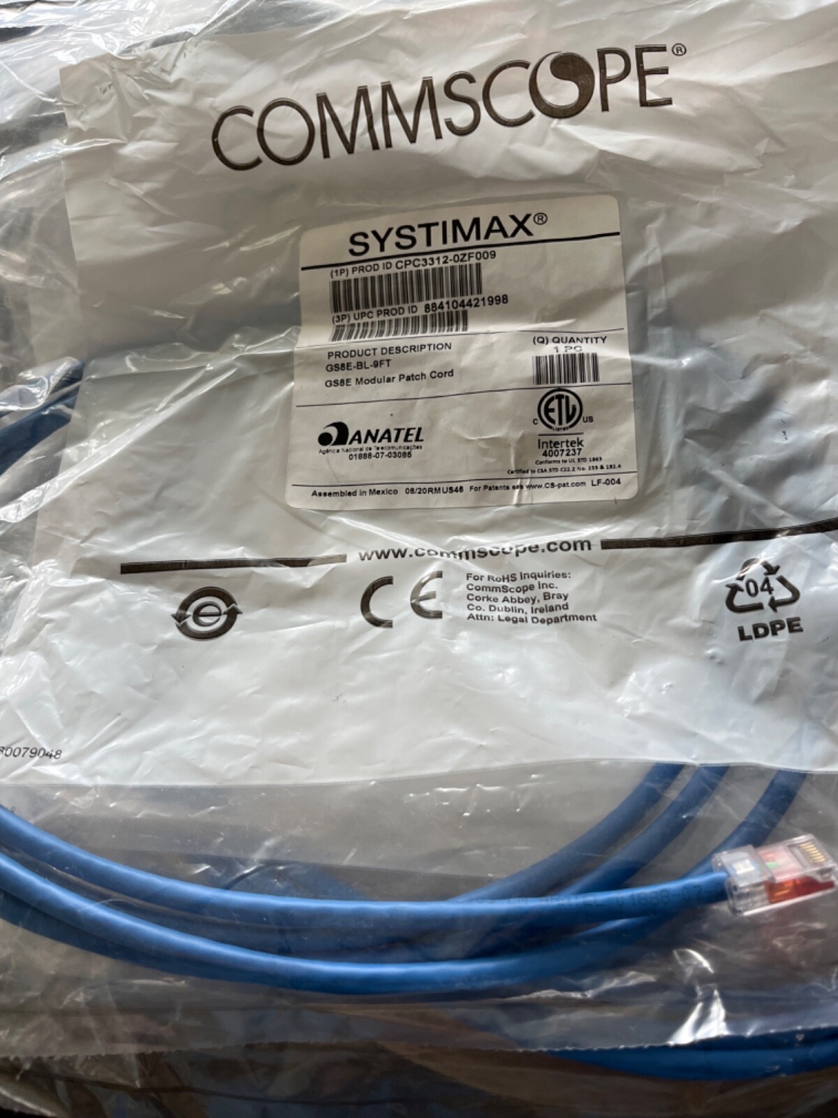 COMMSCOPE LOT OF (5) SYSTIMAX GS8E-BL-5FT MODULAR PATCH CORD | eBay