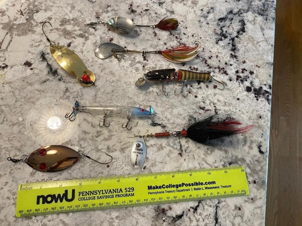 Lot 7 Inline Musky Spinners Spoons Lucky Strike Evil Eye MEPPS Fishing ...