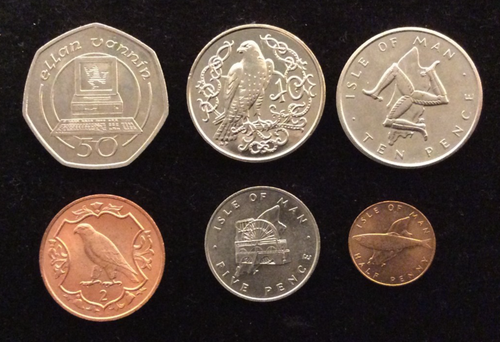 Isle of Man Uncirculated 7 coins Birds Fish 50pence 10pence 5pence ...