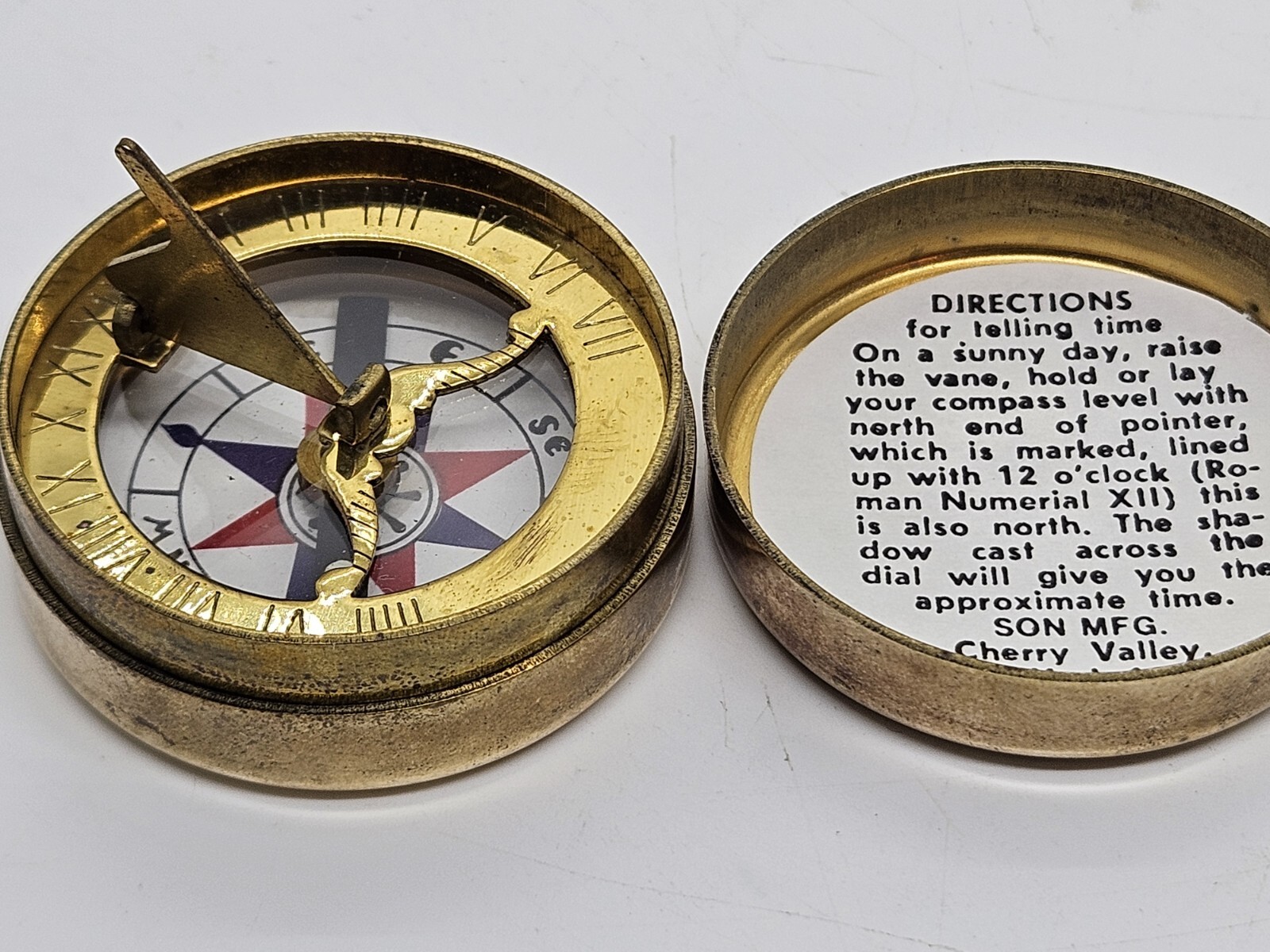 Vintage Son Mfg. Co. New York USA Brass Cased Navigational 'SUN' Pocket ...