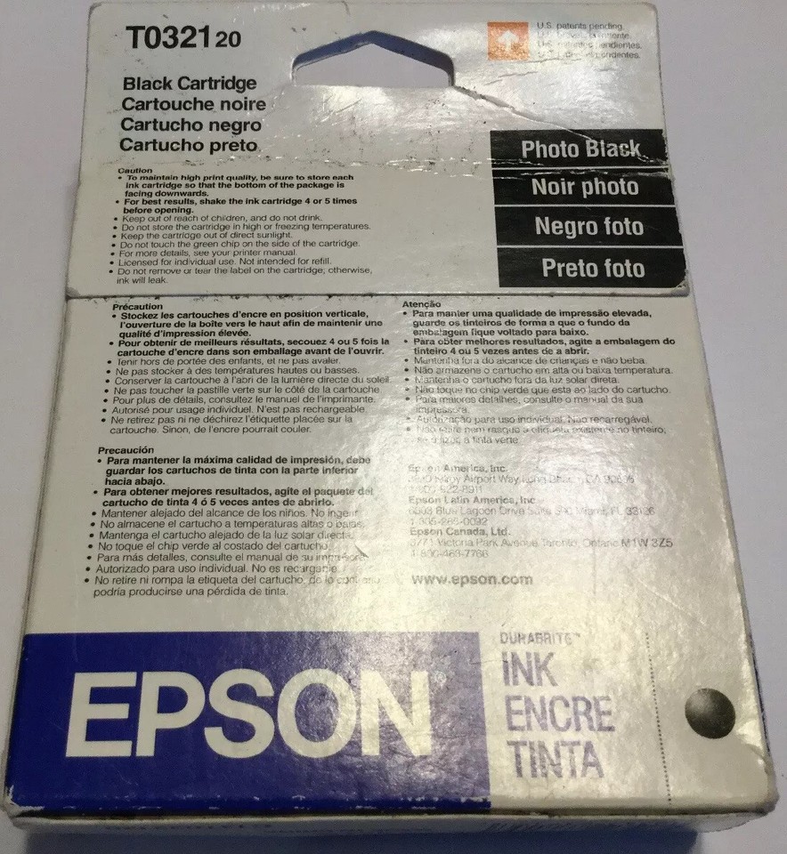 Epson Ink Cartridge T0321 Original Black For Stylus C80, C82, CX5200 ...