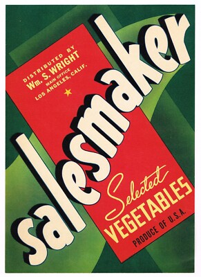 ORIGINAL CRATE LABEL VINTAGE 7X9 1945 FILE SALESMAKER LOS ANGELES ...
