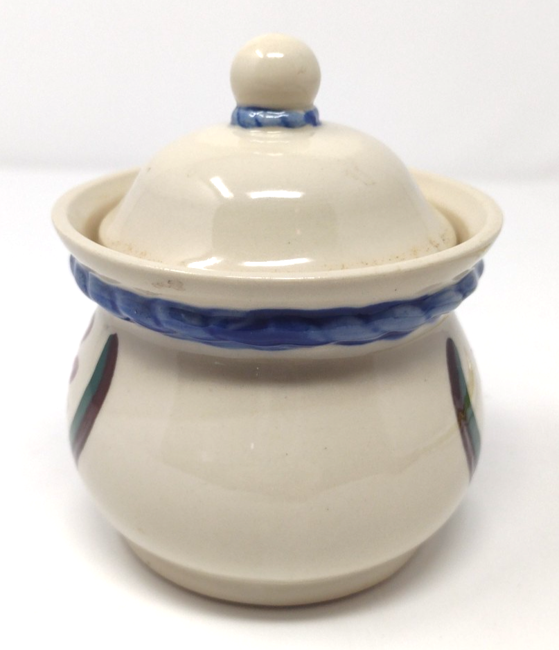 Sugar Bowl Dish Vintage By Shawnee Pottery Multicolor Rope Border Hand ...