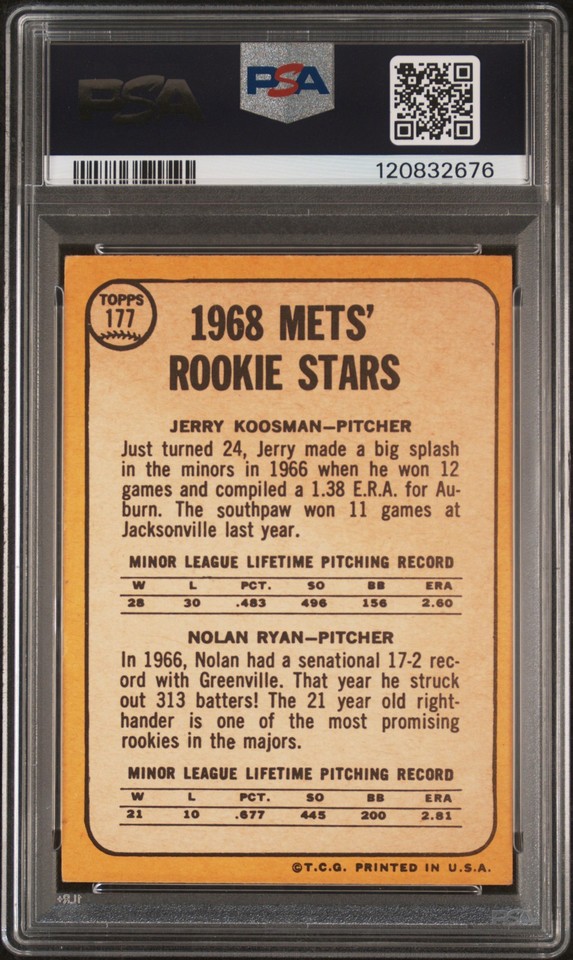 1968 TOPPS METS ROOKIES #177 J.KOOSMAN/N.RYAN ROOKIE RC PSA 3 | eBay