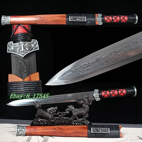 Chinese Sword Han Dynasty Short Jian Dagger Knife Damascus Folded Steel ...