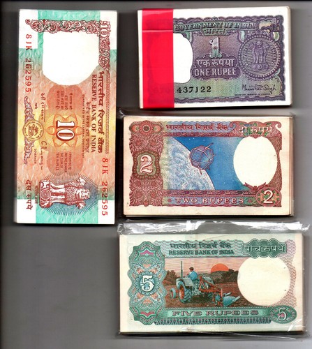 Lot 20PCS India 1+ 2+5+10 Rupees Vintage Old & UNC Banknotes Set of 5 ...