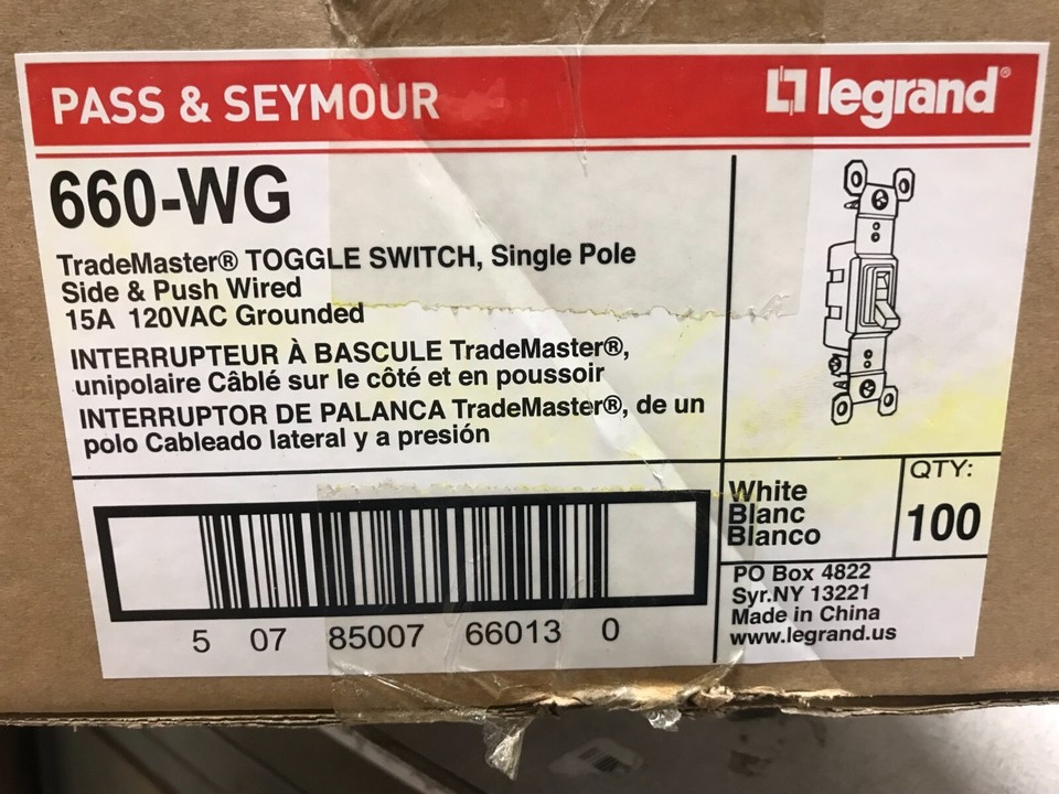 P&S 660-WG SWITCH 1P AC 15A120V GROUNDED TERMINAL WHITE - BOX OF 100 | eBay