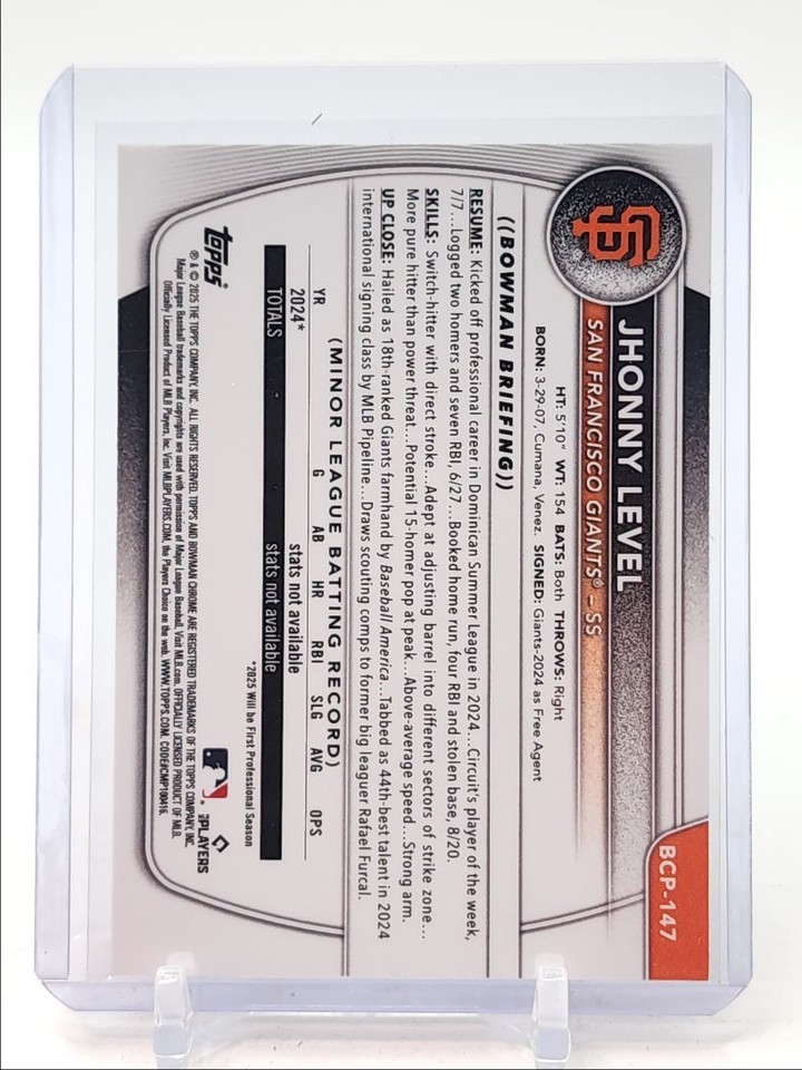 JHONNY LEVEL 2025 BOWMAN CHROME 1ST SAPPHIRE BASEBALL GIANTS A Q3646 | eBay