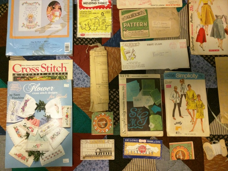 Huge Lot of Misc Vintage Cross Stitch Transfer Patterns & Sewing Tools ...