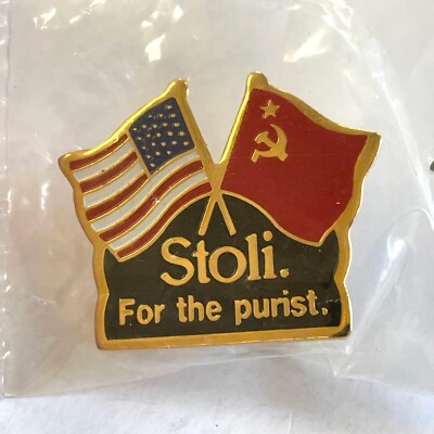 RARE- STOLI ‘For The Purist’ PIN Gold Tone Enamel Vodka US Russia Flag ...