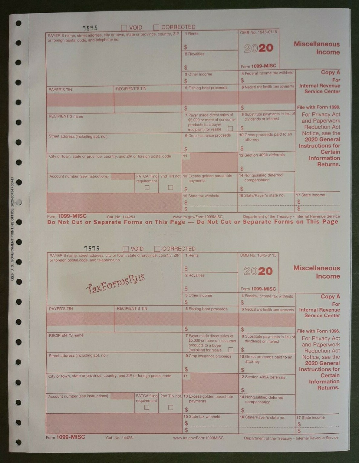 2020 IRS Tax Form 1099-MISC Carbonless for 24 recipients + (3) 1096 ...