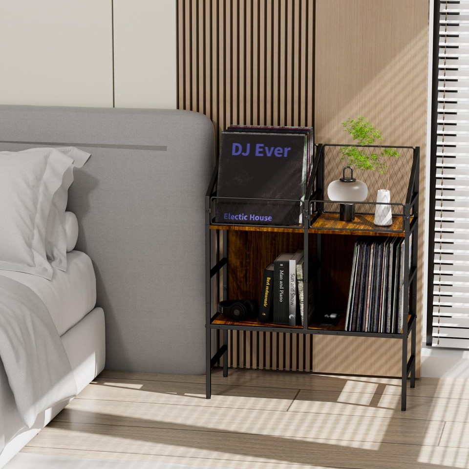 200 LP Vinyl Record Storage Holder Rack Wooden Display Table For Album ...