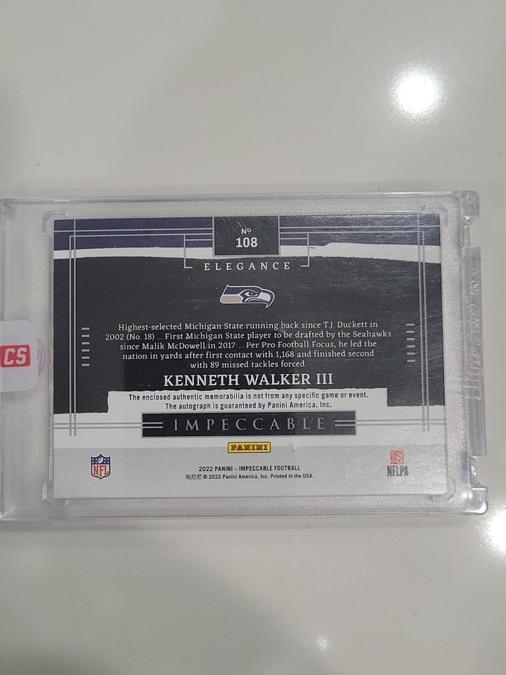 2022 Impeccable Kenneth Walker III RPA RC NFL LOGO HELMET AUTO /5 SP ...