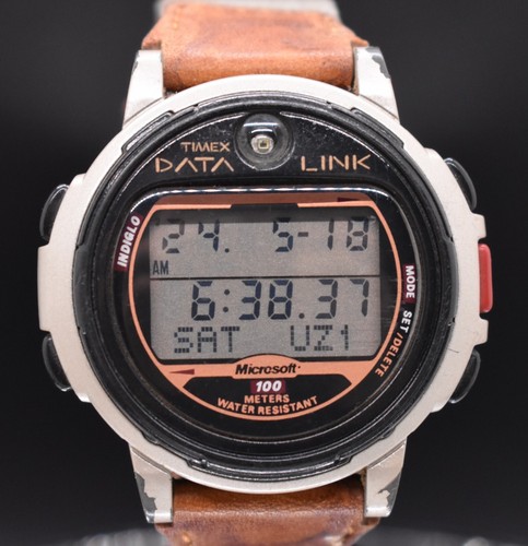 Vtg TIMEX Microsoft Data Link Digital Watch Men Gray 100m Black 1995 ...