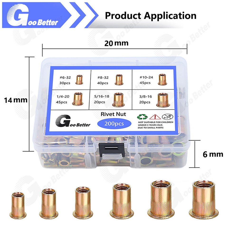 200Pcs Zinc Steel Flange Nutserts Rivet Nut Rivnut Nutsert UNC Threaded ...