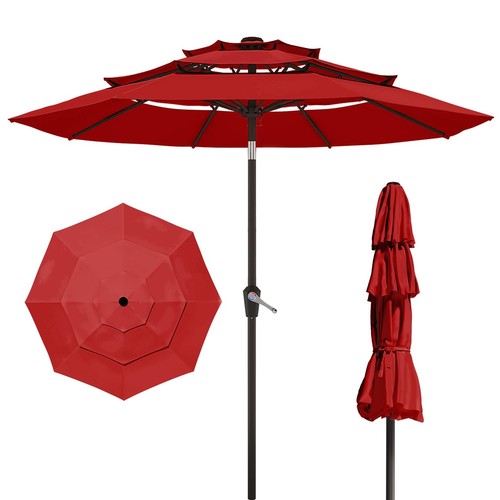 10FT Patio Umbrella 3 Tiers Outdoor Market Umbrella w/Push Button Tilt ...