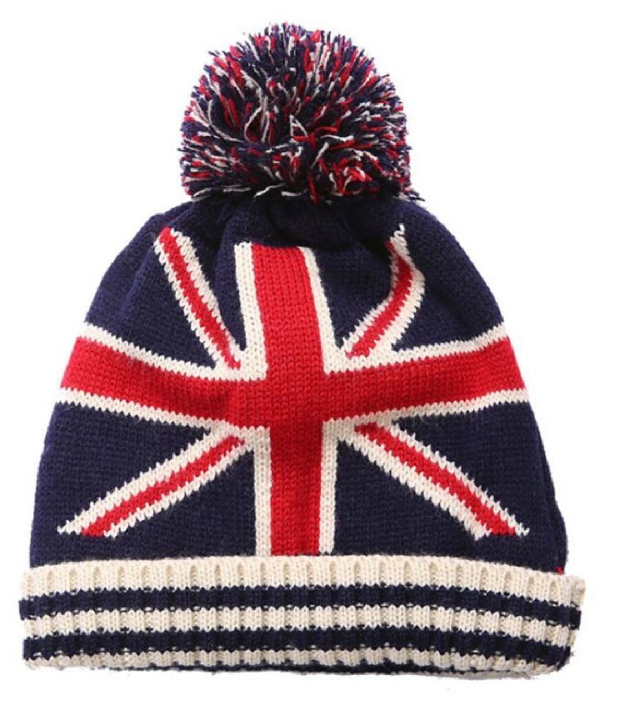 Union Jack British Flag Stocking Cap Watch POM Beanie Knit Winter ...