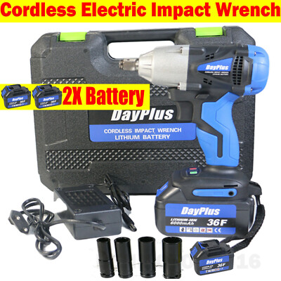 Impact Wrench Electric Cordless Driver Car Repair Wheel Nut Gun 2X ...
